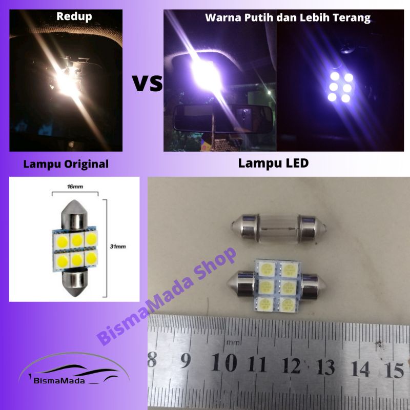 Jual LAMPU LED PLAFON KABIN MOBIL ULTRA BRIGHT LED 31MM 6 TITIK SMD ...