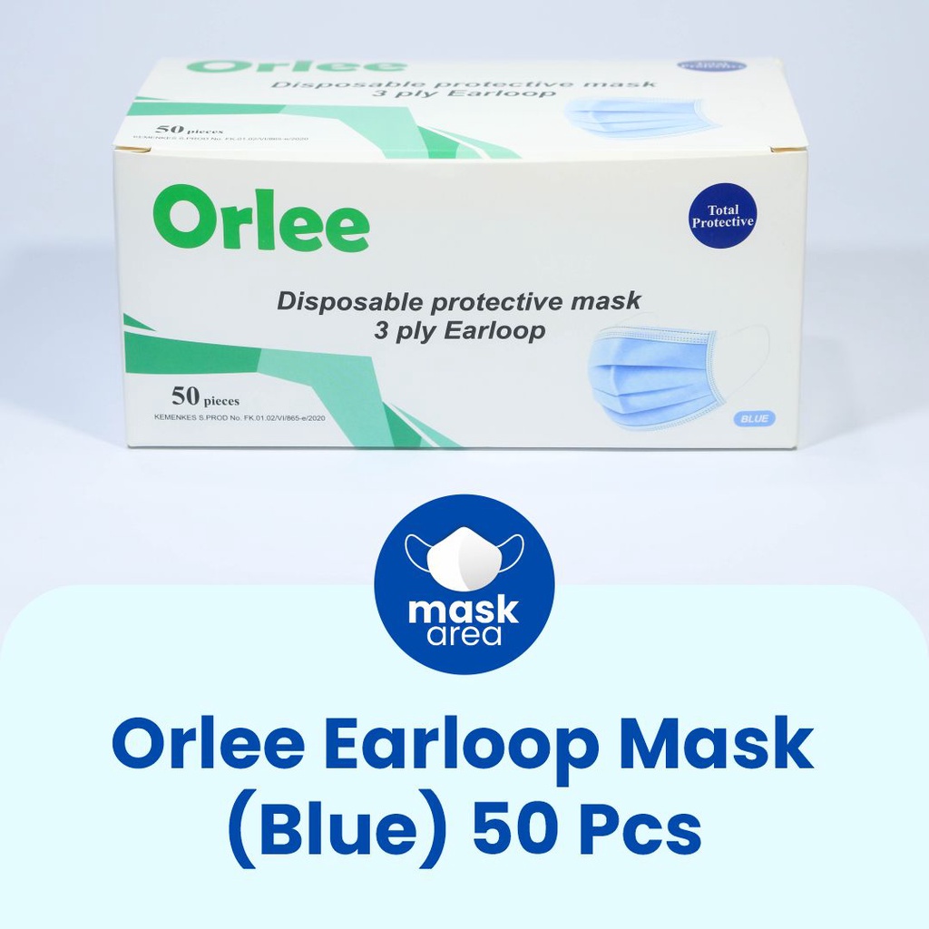 Jual Masker Orlee Earloop (Cantol) Biru Non-Medis 3 Ply 50 Pcs (Box ...