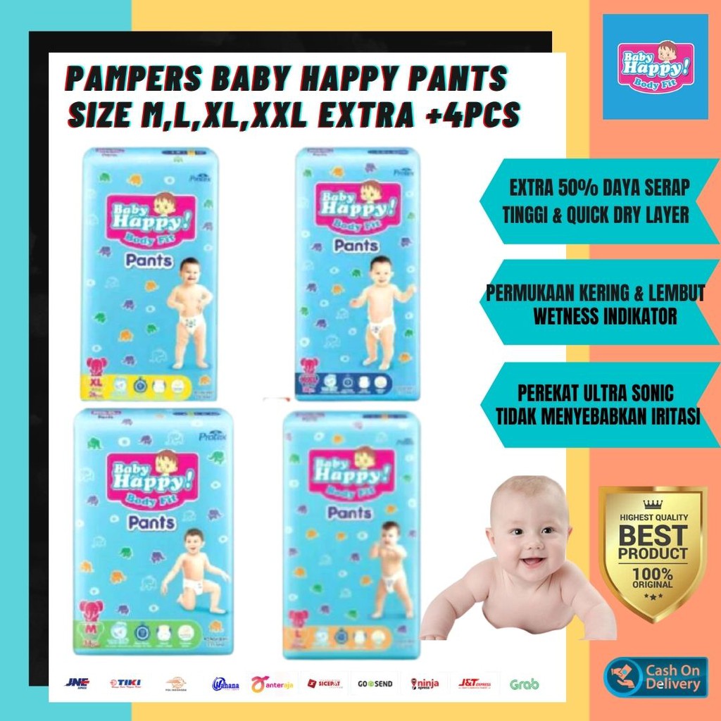 Jual BABY HAPPY PANTS POPOK BAYI BABY HAPPY BABY HAPPY DIAPERS PANTS SIZE M34+4 L30+4 XL26+4 ...