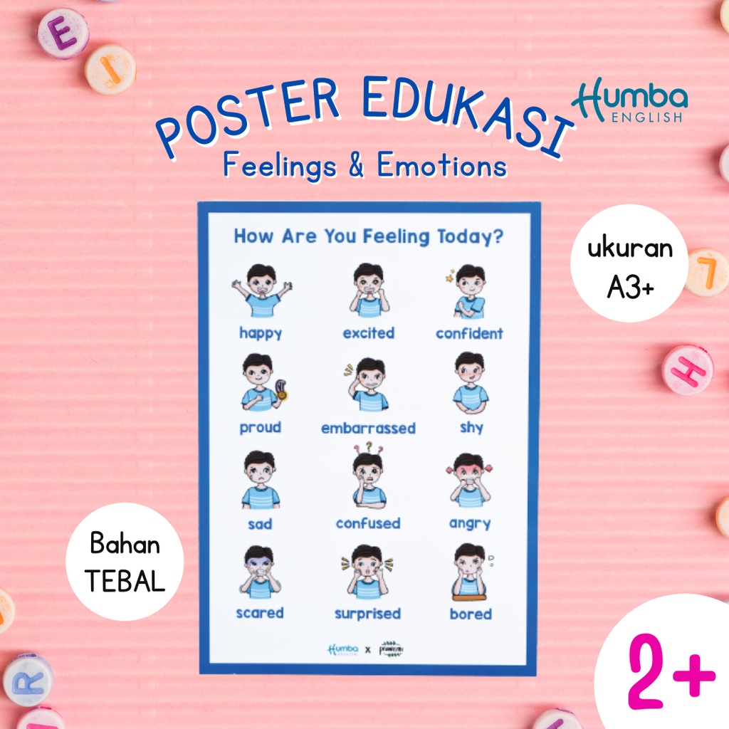 Jual Poster Edukasi Anak Bahasa Inggris Tema Feeling Mengenal Emosi ...