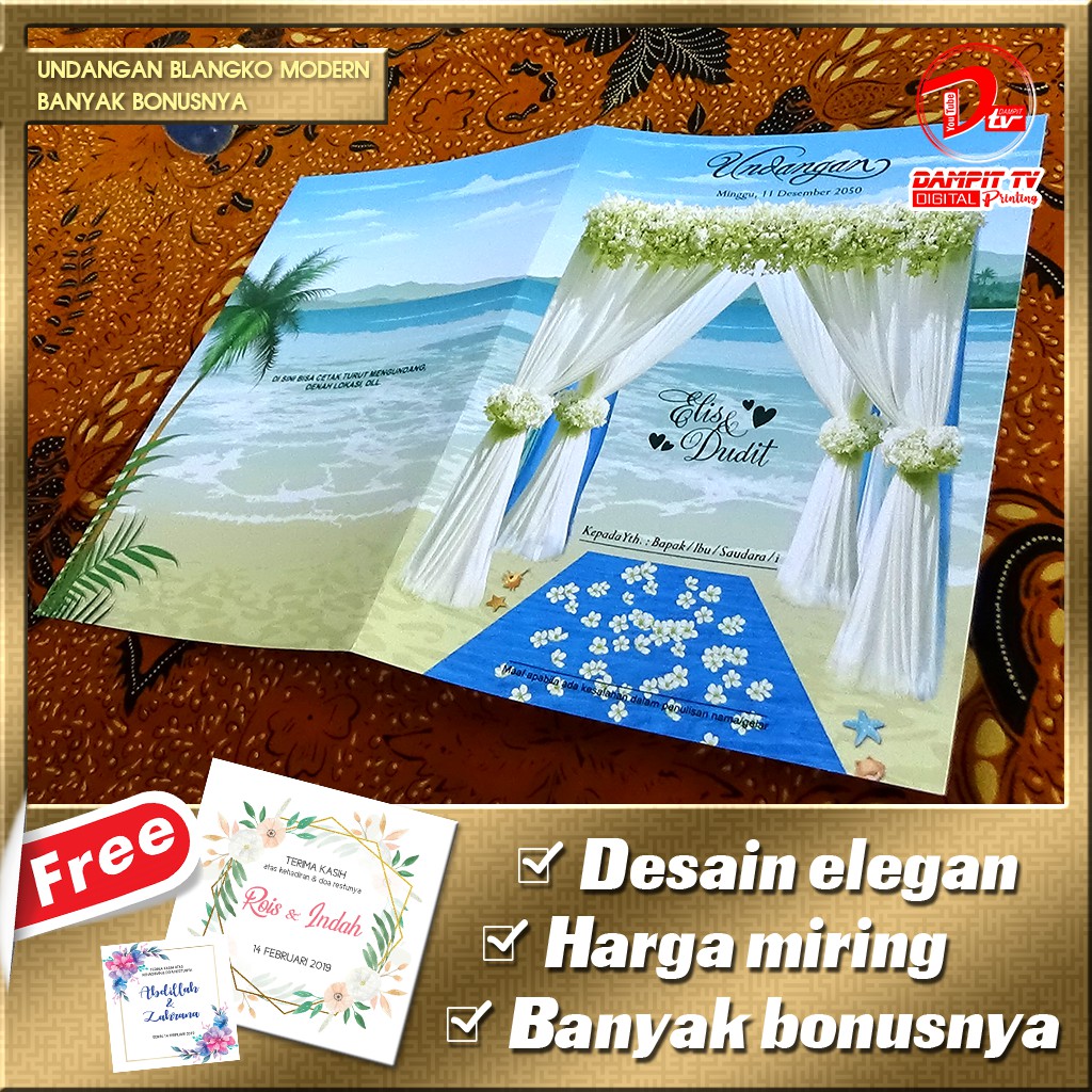 Jual Undangan Cantik Background Pantai, Laut dan Tirai Bunga Portrait ...