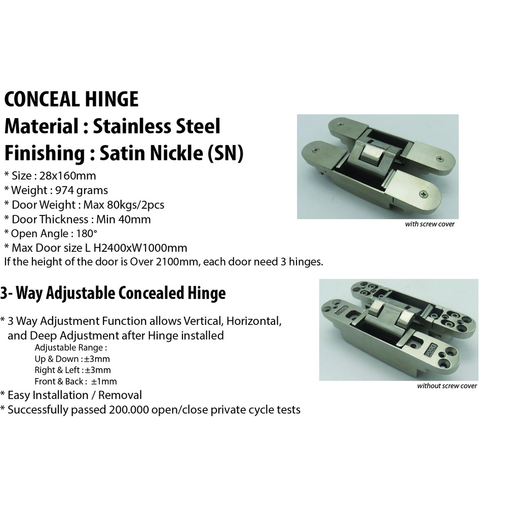 Jual Engsel Conceal Hinge Stainless Steel (Rafes / Tectus / Simonswerk ...