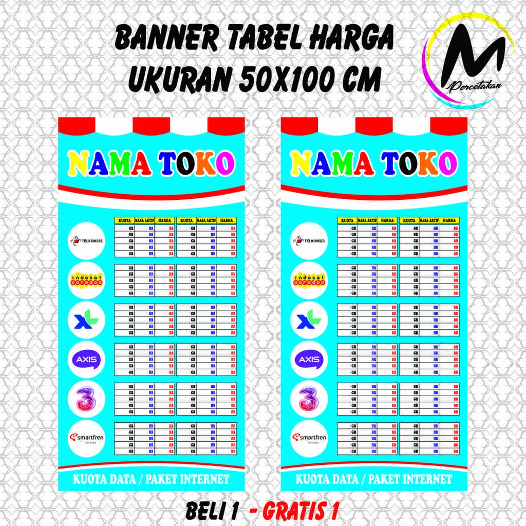 Jual Banner Tabel Harga Kuota Variasi Blue - Ukuran 50x100 | Shopee ...