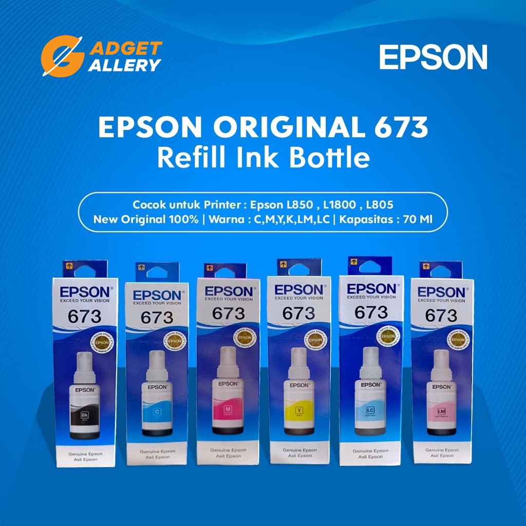 Jual Tinta Epson 673 T673 Original Cyan Magenta Yellow Black Light Ink Printer Epson L800 L805 ...