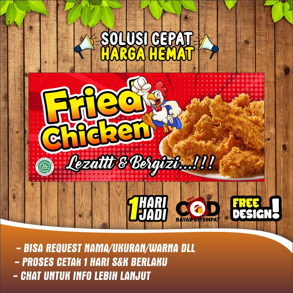 Jual Spanduk/Banner/Backdrop Fried Chicken 1 Hari Jadi Ukuran 130 X 60 ...