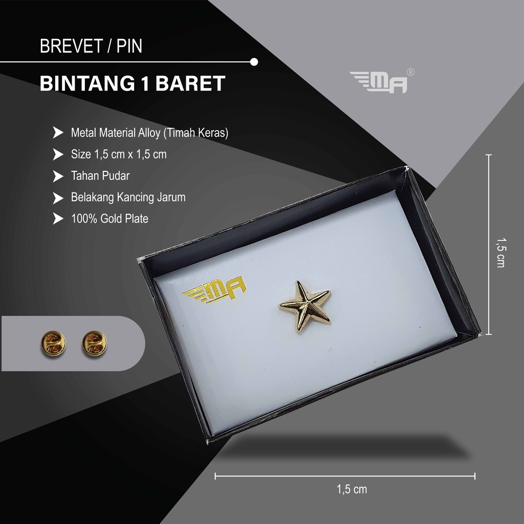 Jual PIN BINTANG 1 BARET PDH BRIVET BREVET WING PIN BINTANG 1 BARET ...