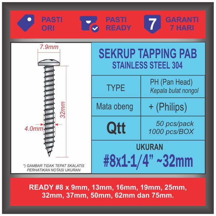 Jual Skrup / Skrup Stainless - 8 X32Mm - Sekrup Pab Stainless Steel 304 ...
