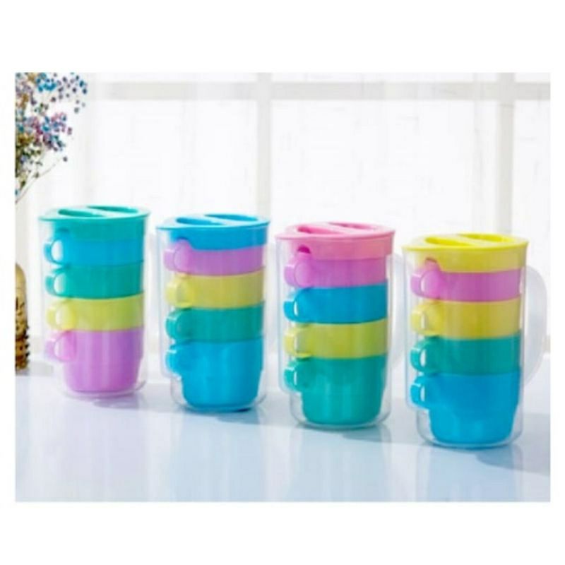 Jual Teko Jus Set 4 Cangkir Tutup Rapat Wadah Plastik Tempat Minum ...
