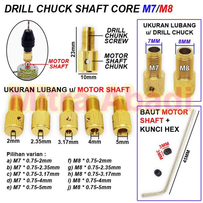 Jual DRILL CHUNK DC MOTOR SHAFT CORE M7 / M8 + KUNCI HEX + BAUT KECIL ...