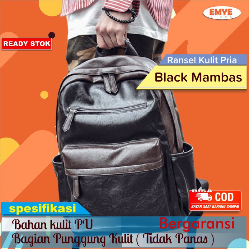 Jual Ransel Kulit Pria (BLACK MAMBAS) | Shopee Indonesia