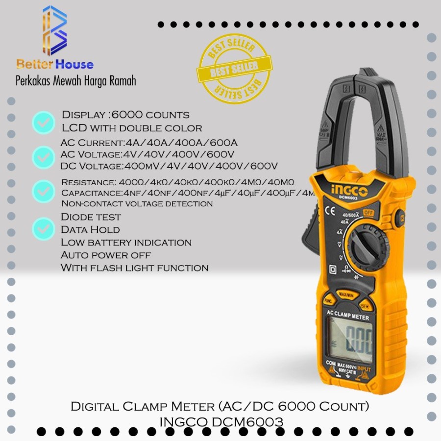 Jual Digital Clamp Meter (AC/DC 6000 Count) INGCO DCM6003 Tang Ampere ...