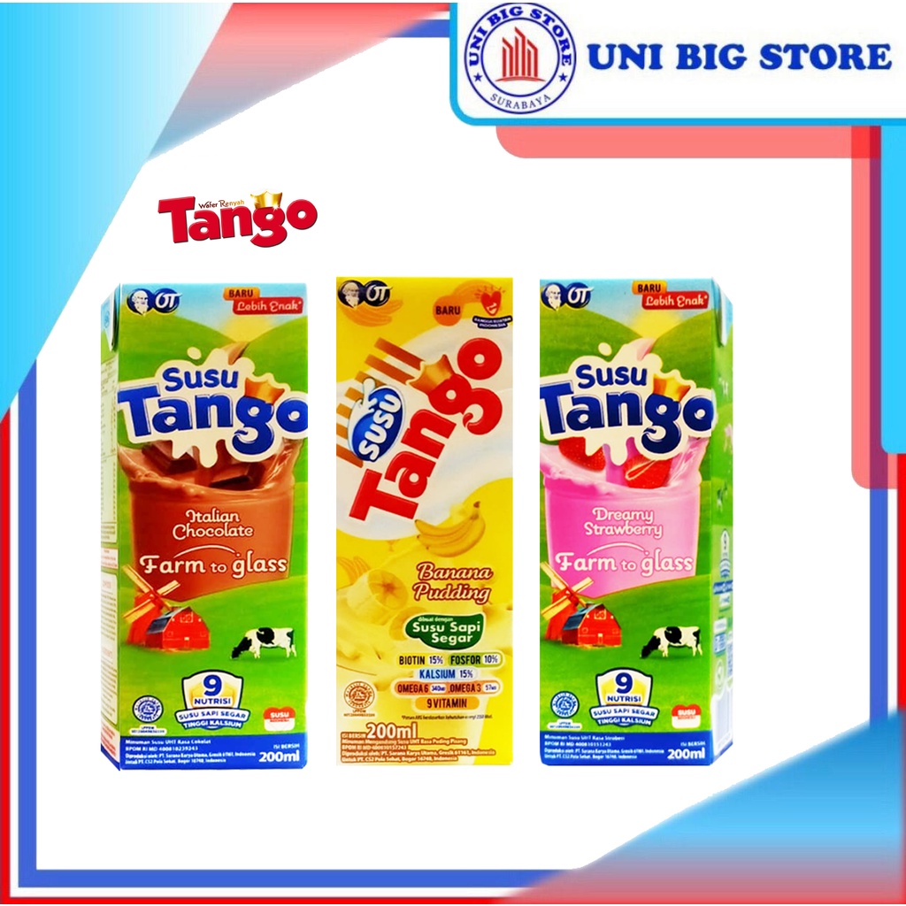 Jual Tango Drink Susu UHT Tetra Chocolate Strawberry Banana Milk 200 ml ...