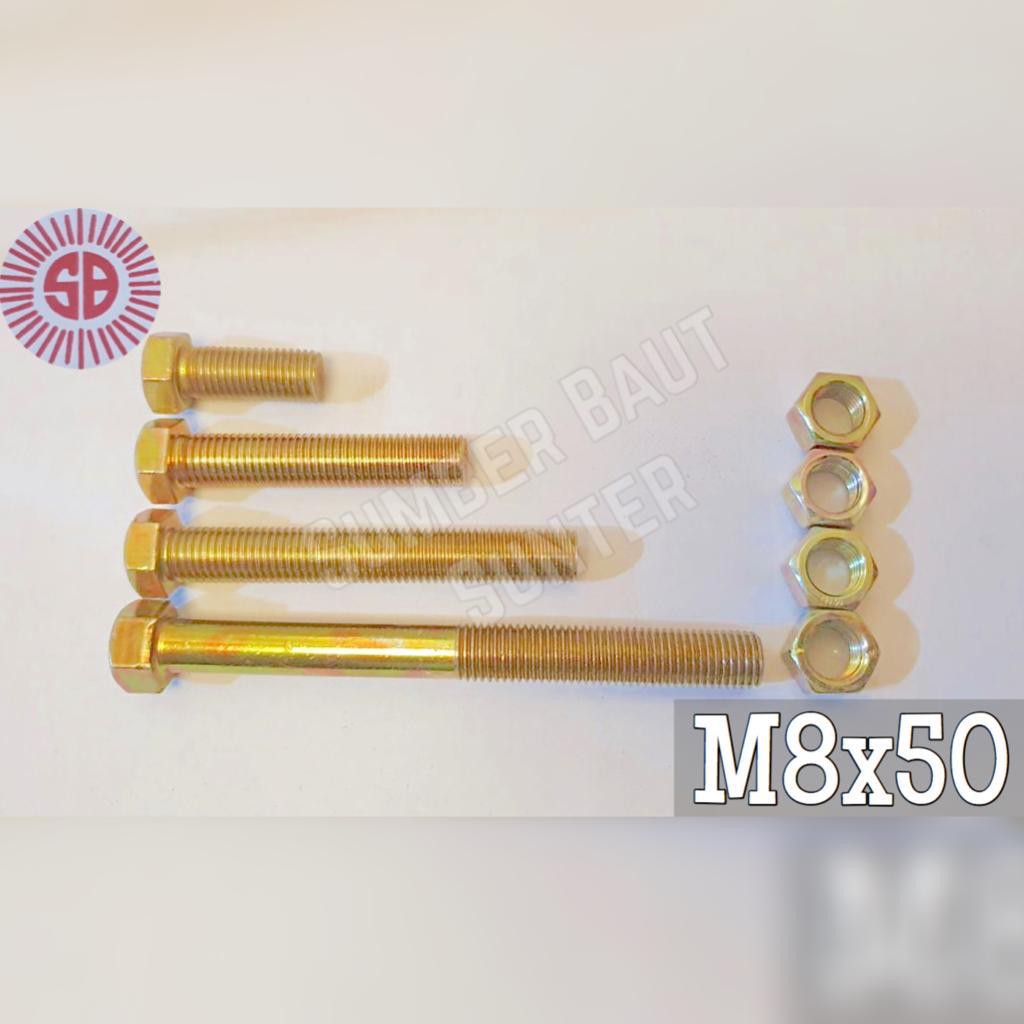 Jual M8x50 Baut Mur Hexagon Kuning BMK Hex 8x50 Kunci 12 Galvanis | Shopee Indonesia