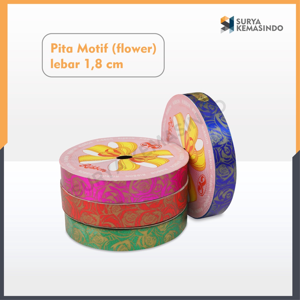 Jual Pita Motif Flower ( 1,8 cm ) per roll pita/pitakado/pitamotif ...