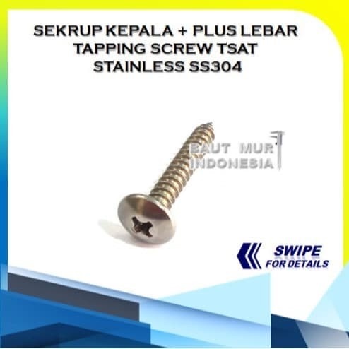 Jual SEKRUP KEPALA + PLUS LEBAR STAINLESS SS304 TAPPING SCREW TSAT #8X5 ...