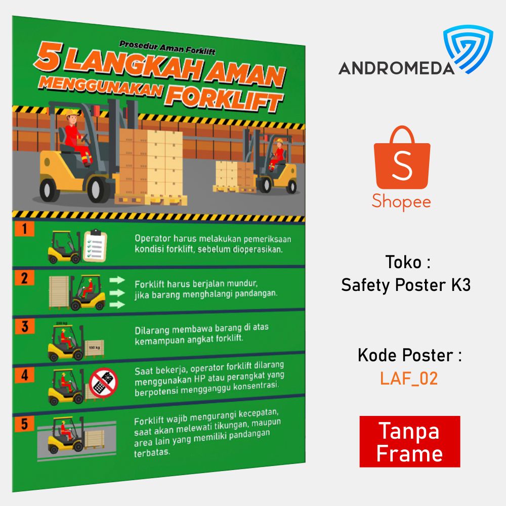 Jual Safety Poster K3 : 5 Langkah Aman Menggunakan Forklift_Hijau_60x80 ...