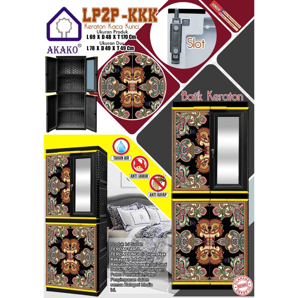 Jual Lemari Plastik 2 Pintu LP2P motif BATIK cermin 1 | Shopee Indonesia