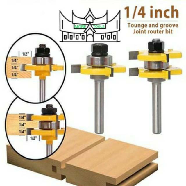 Jual Mata Profil Tounge Joint 1/4" Set Router Bit Tenon Buat Sambungan ...