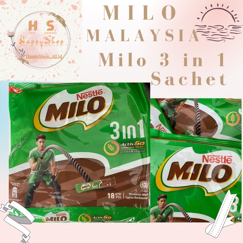 Jual MILO NESTLE MALAYSIA 3 in 1 / Milo Sachet 3in1 (1Pack isi 18 ...