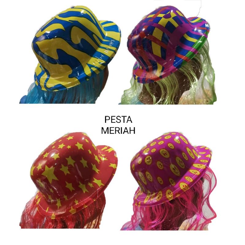 Jual TOPI COWBOY COLORFUL DAN RAMBUT PALSUNYA / TOPI KOBOI PLASTIK ...