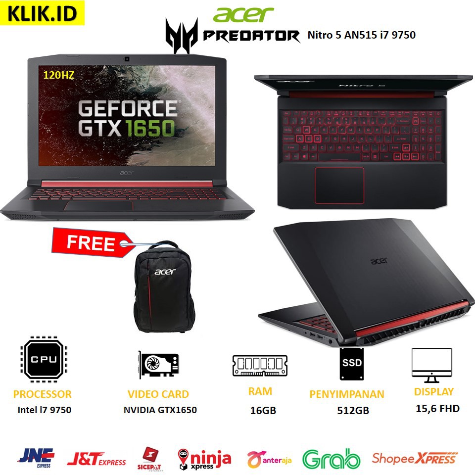 Acer Predator Nitro 5 AN515 i7 9750 16GB 512ssd GTX1650 4GB W10 15.6FHD ...