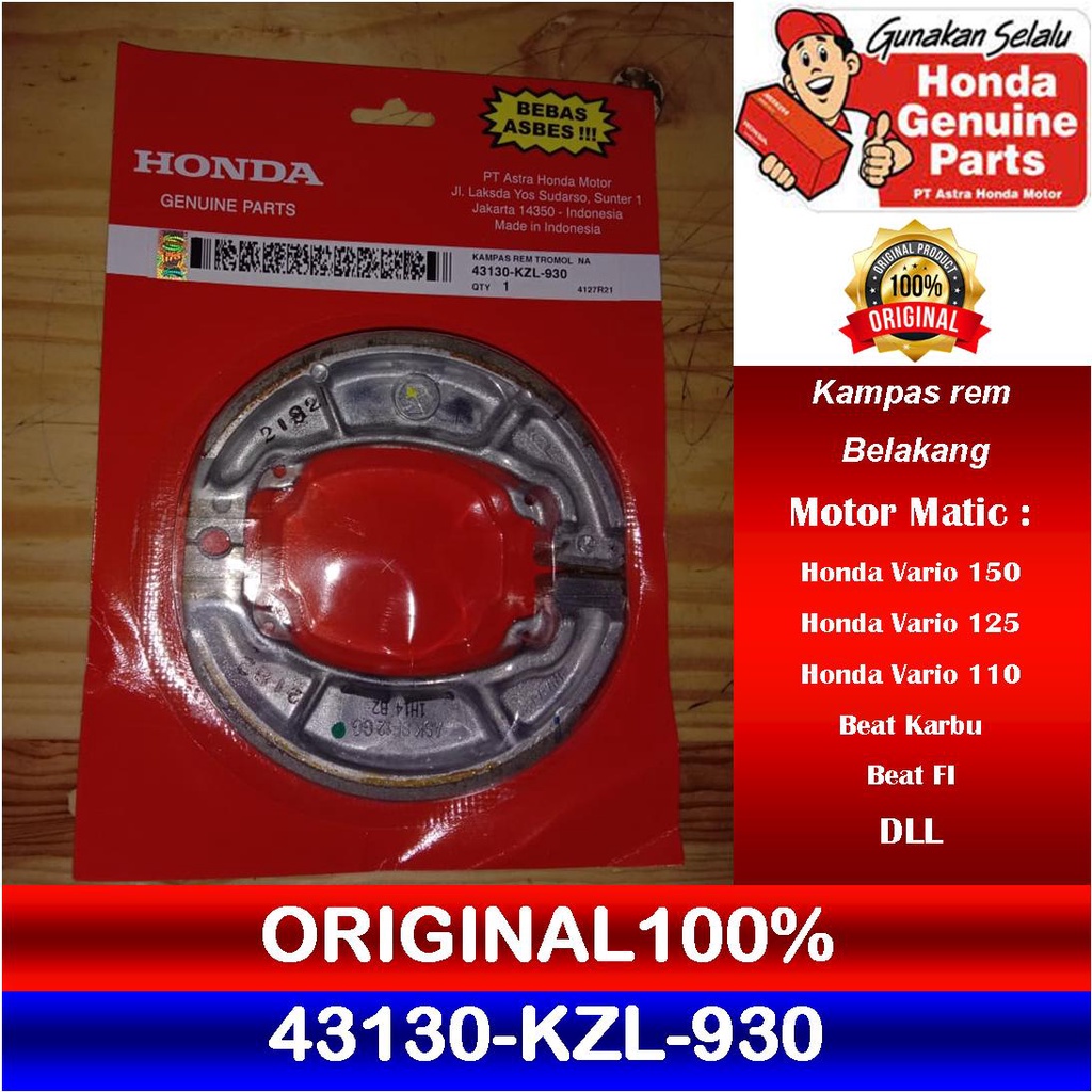 Jual KAMPAS REM BELAKANG MOTOR HONDA VARIO 150,125,110 BEAT, ORIGINAL ...