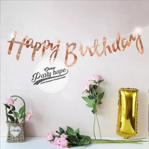 Jual bunting flag hbd rose gold / banner tulisan hbd cutting rose gold ...