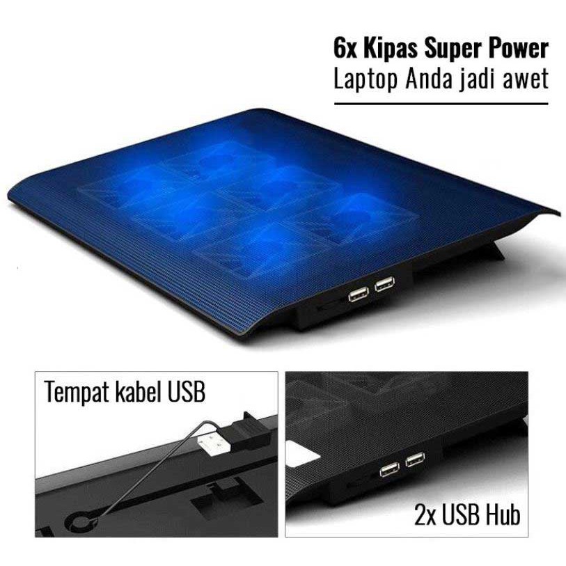 Cooling Pad Laptop Cooler Fan Tatakan Kipas Pendingin Laptop 6 Kipas ...