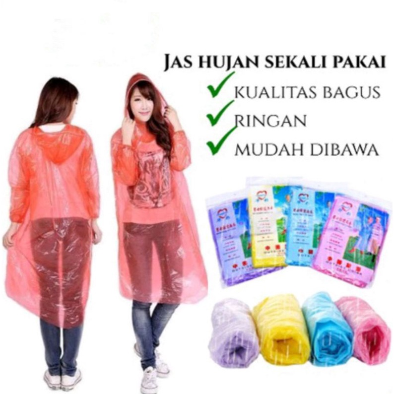Jual Jas Hujan Plastik Sekali Pakai / Poncho Rain Coat Plastik ...