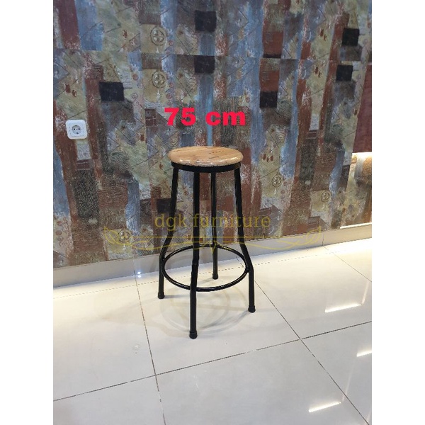 Jual Kursi Bangku Bar Dudukan Kayu Bulat Kaki Besi Aluminium Tinggi 75 ...