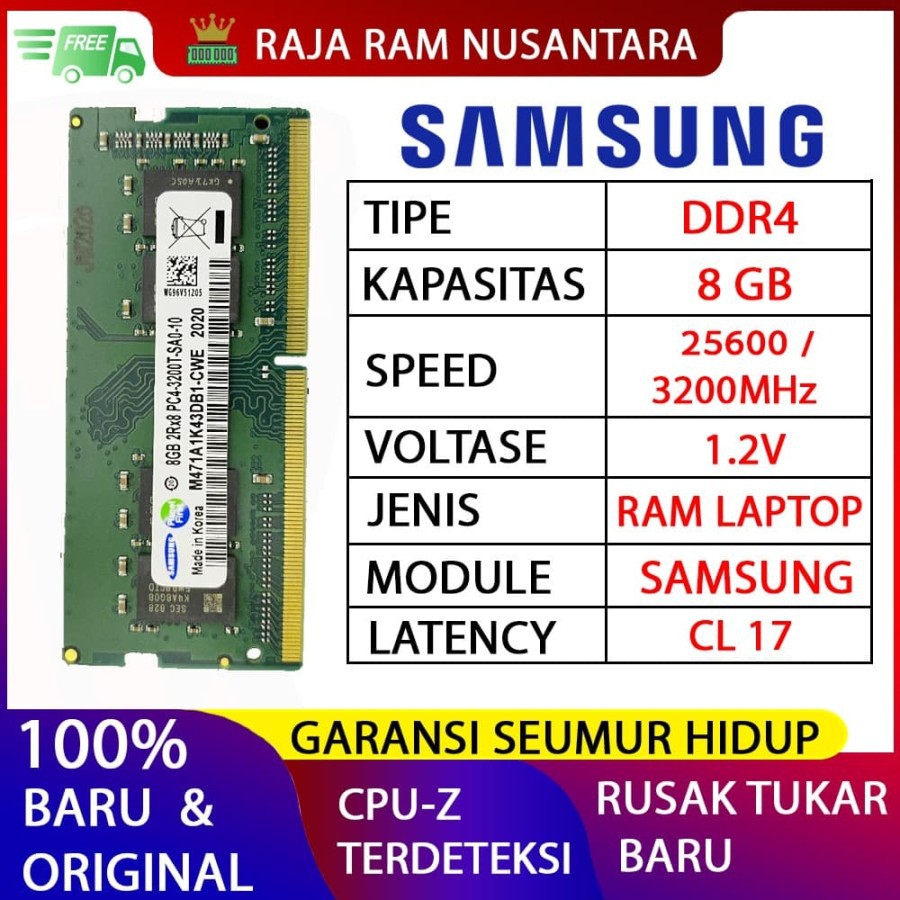 Jual RAM LAPTOP SAMSUNG DDR4 8GB 3200 MHz 25600 ORI GAMING RAM NB DDR4 8GB Indonesia|Shopee ...