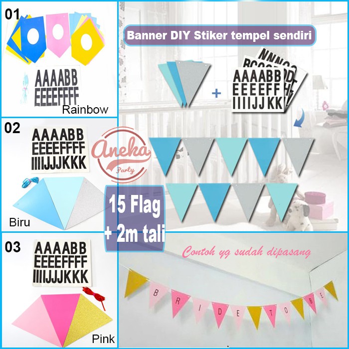 Jual bunting flag costum / banner DIY / banner costum huruf stiker ...