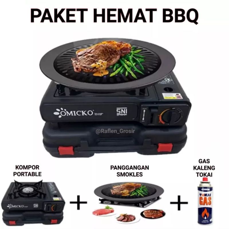 Jual PAKET KOMPOR PORTABLE + ULTRA GRILL + GAS PORTABLE HI-COOK / PAKET ...