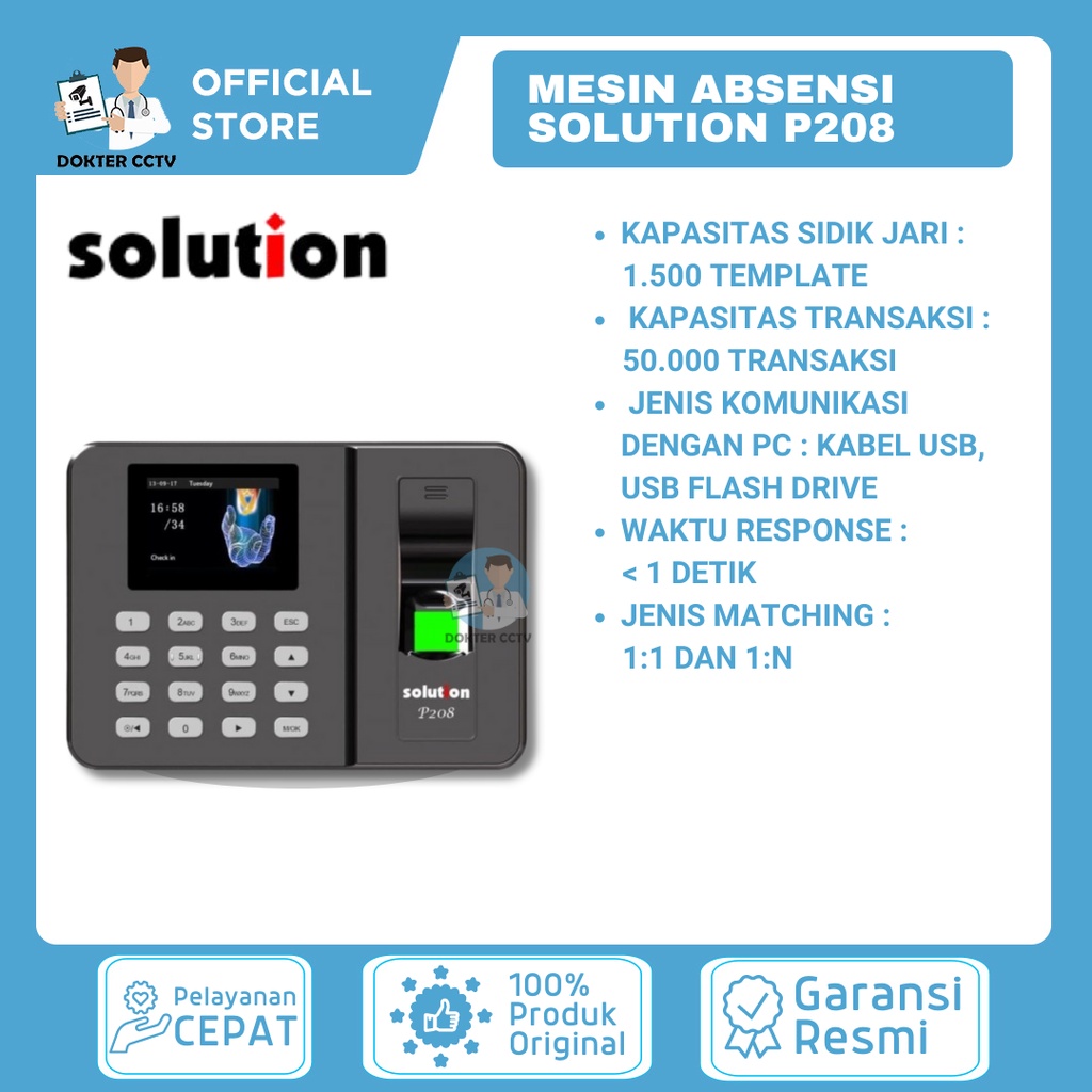 Jual Mesin Absensi Fingerprint SOLUTION P208 | Shopee Indonesia