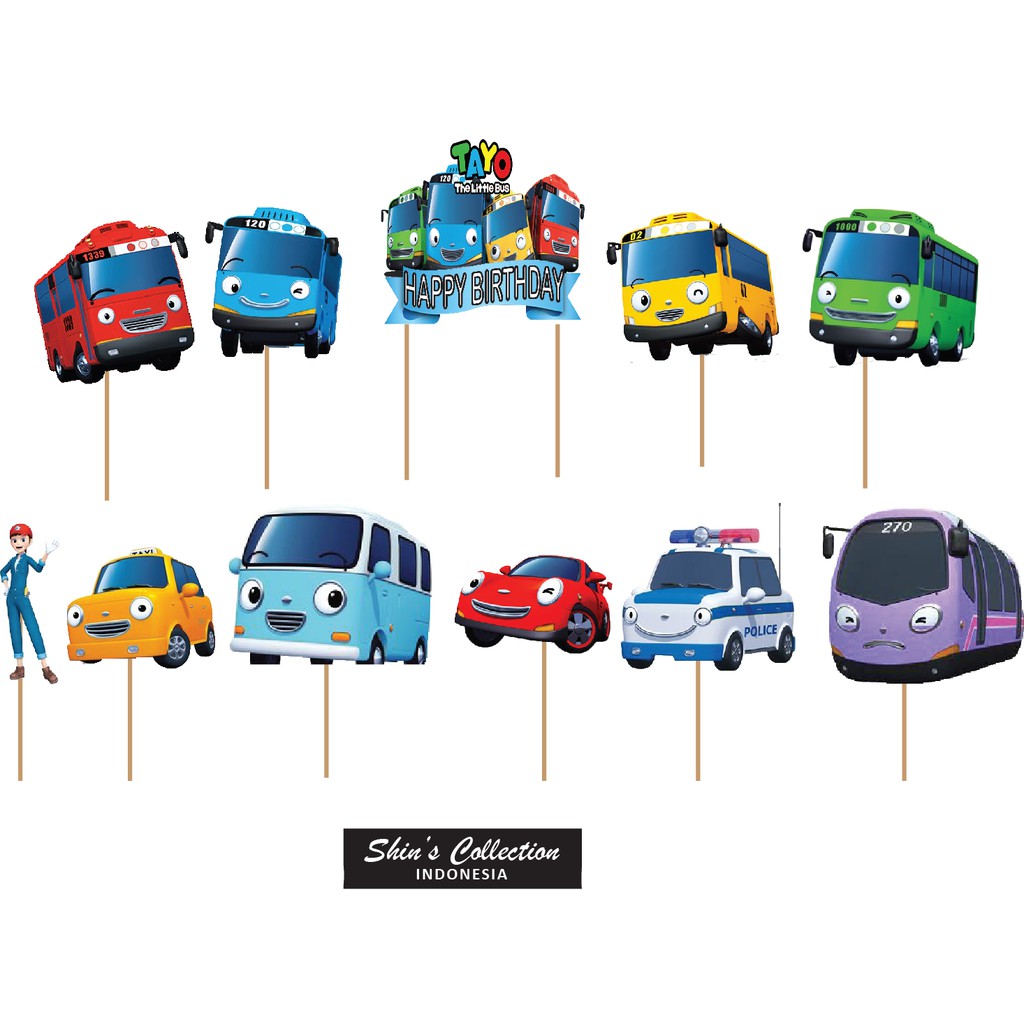 Jual Cake topper Little bus Tayo and friends set isi 11 pcs | Shopee ...