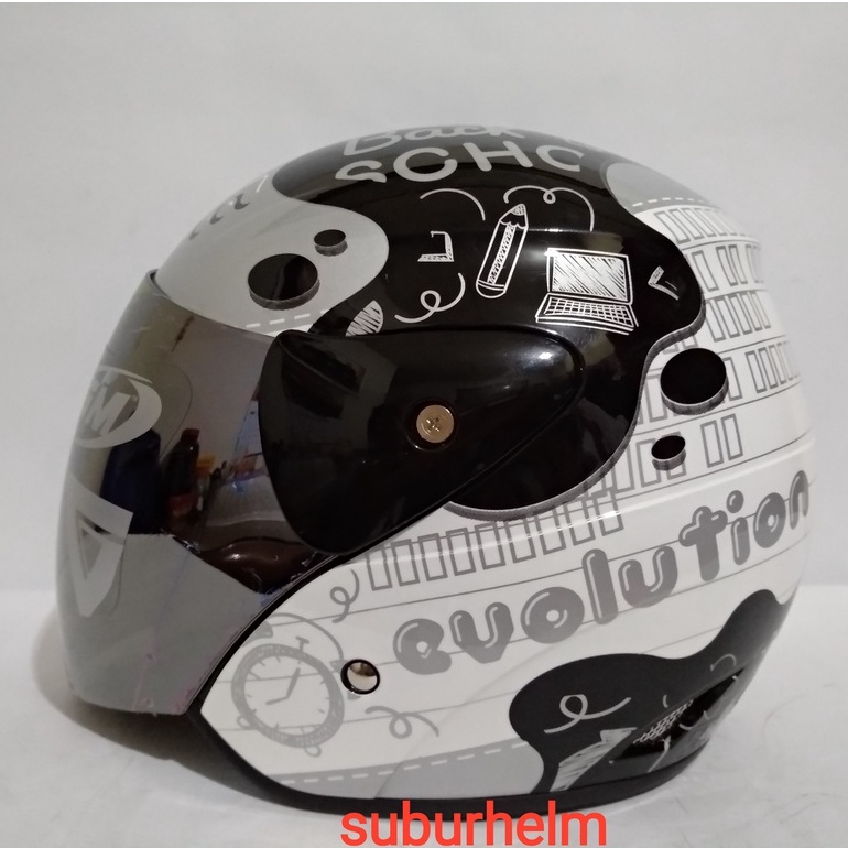 Jual HELM GM EVOLUTION NOTE BLACK GREY HALF FACE SINGLE VISOR SNI ORI ...