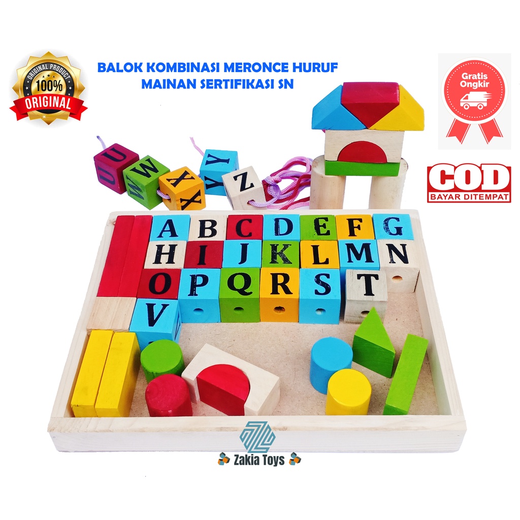 Jual Mainan Edukasi - Balok Kombinasi Meronce Huruf | Shopee Indonesia