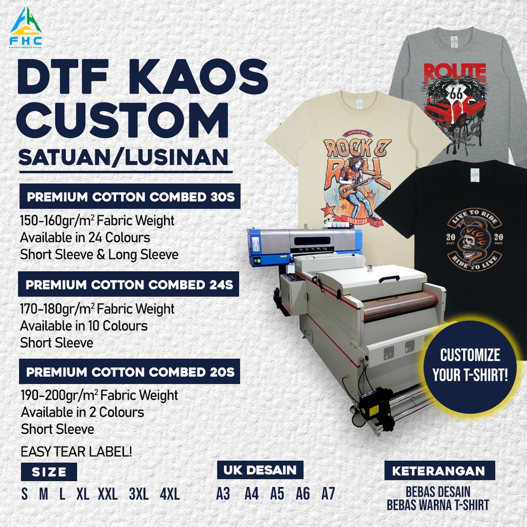 Jual KAOS CUSTOM SABLON DTF SATUAN/LUSINAN PREMIUM QUALITY FHC ORIGINAL | Shopee Indonesia