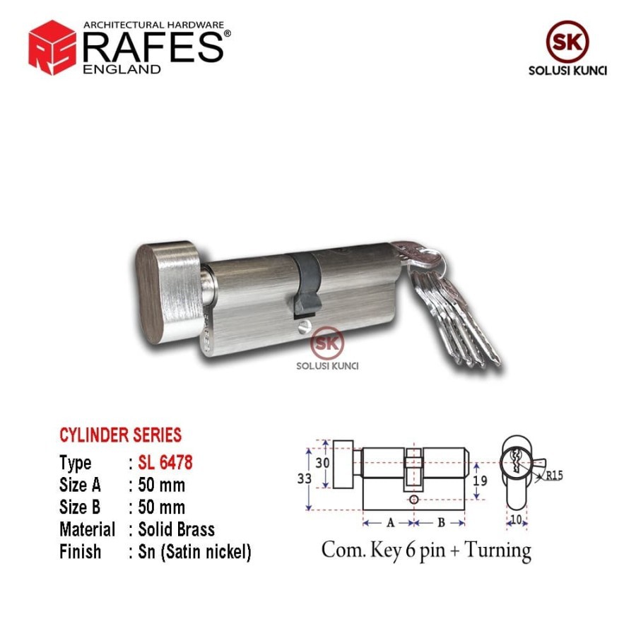 Jual Silinder Kunci 100mm RAFES / Solid Brass / Satin Nickle (SL 6478 ...