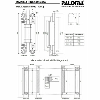 Jual PALOMA IHP 806 ENGSEL CONCEALED INVISIBLE HINGE ENGSEL TANAM PINTU ...