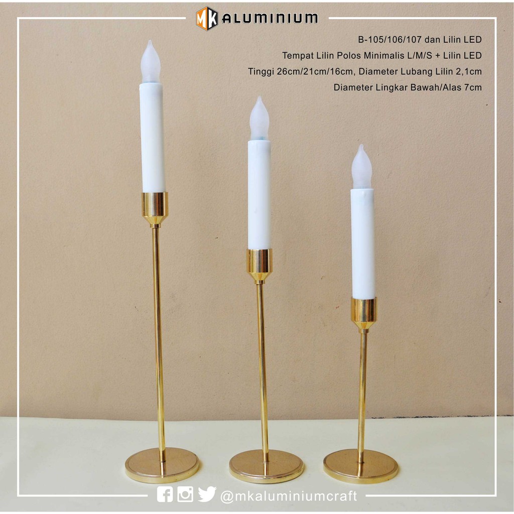 Jual Tempat Lilin Minimalis Polos 26 21 16 cm set 3 logam Kuningan dan ...