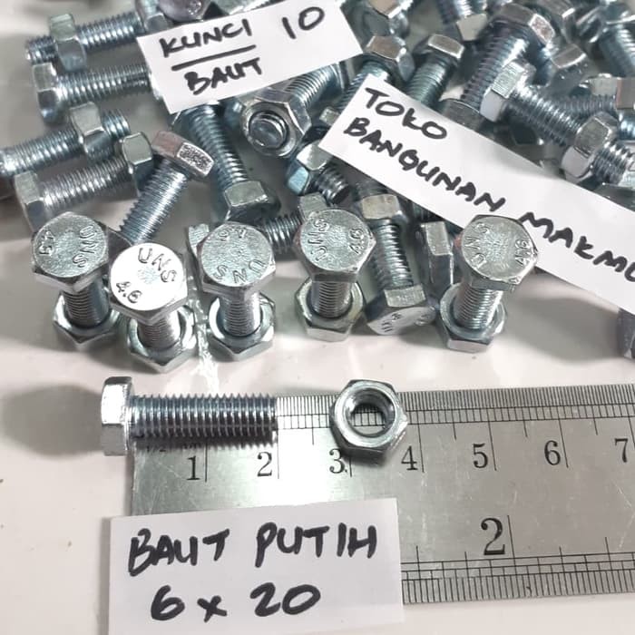 Jual Baut Putih M6 x 20 / Baut 6x20 Kunci Baut 10 - isi 10 pcs | Shopee ...
