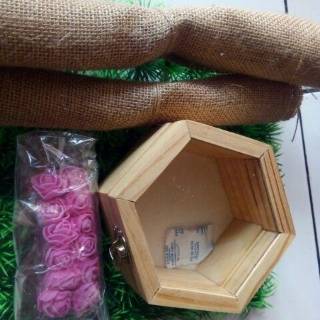 Ring box segi enam belum di hias - Kotak cincin kayu rustic hexagonal ...