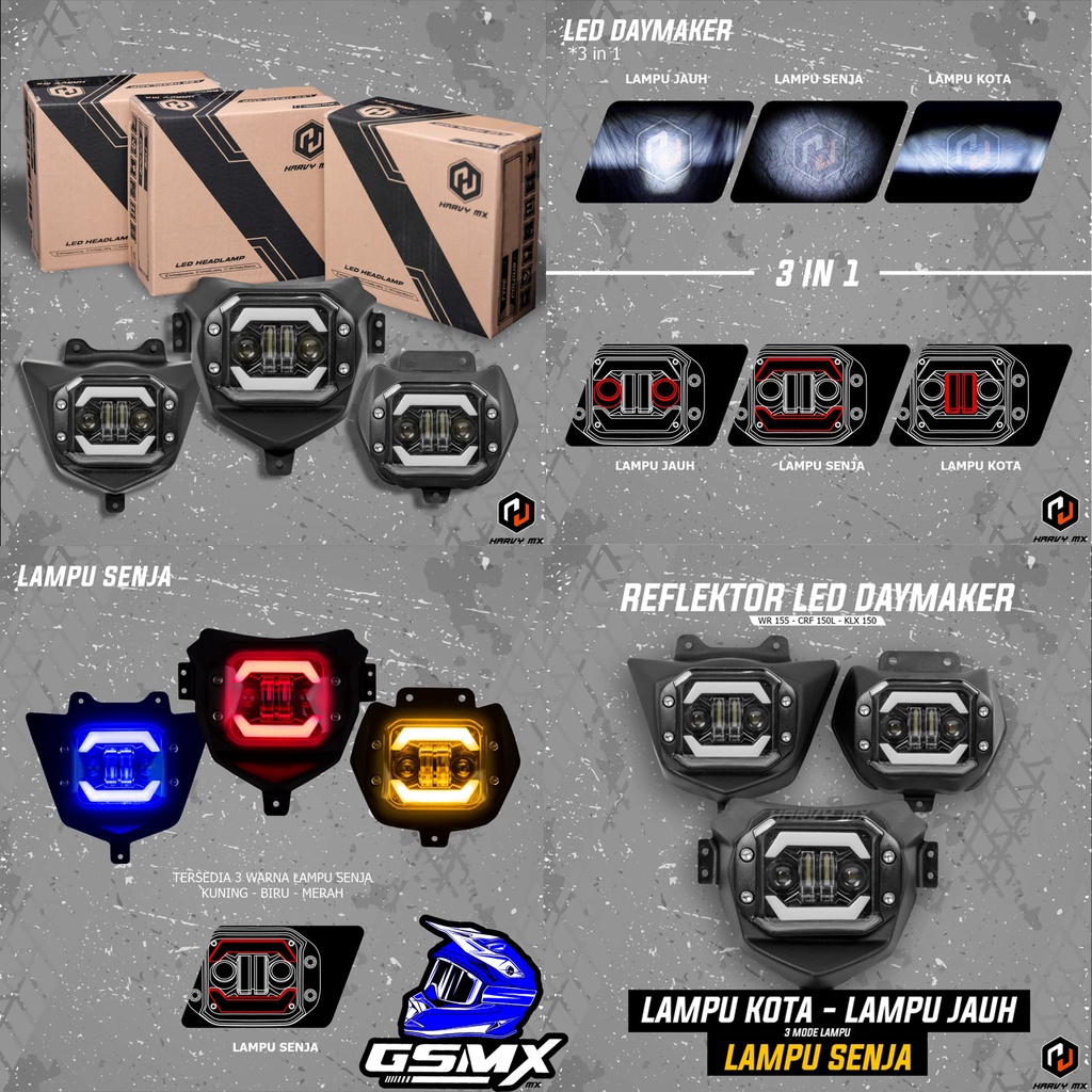 Jual LAMPU DEPAN LED REFLEKTOR DAYMAKER KLX 150 DTRACKER WR155 CRF 150 ...