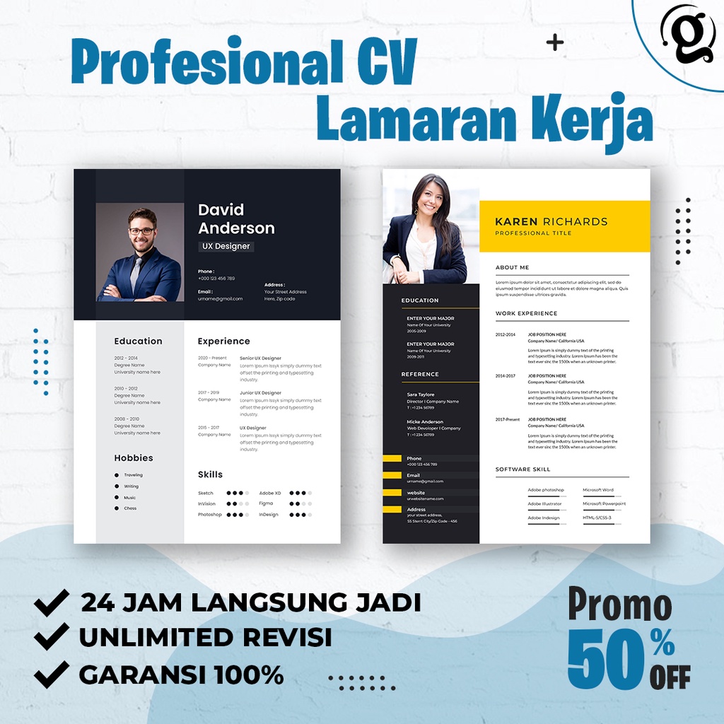 Jual Jasa Desain Profesional CV / CV / Resume Lamaran Kerja / Premium ...