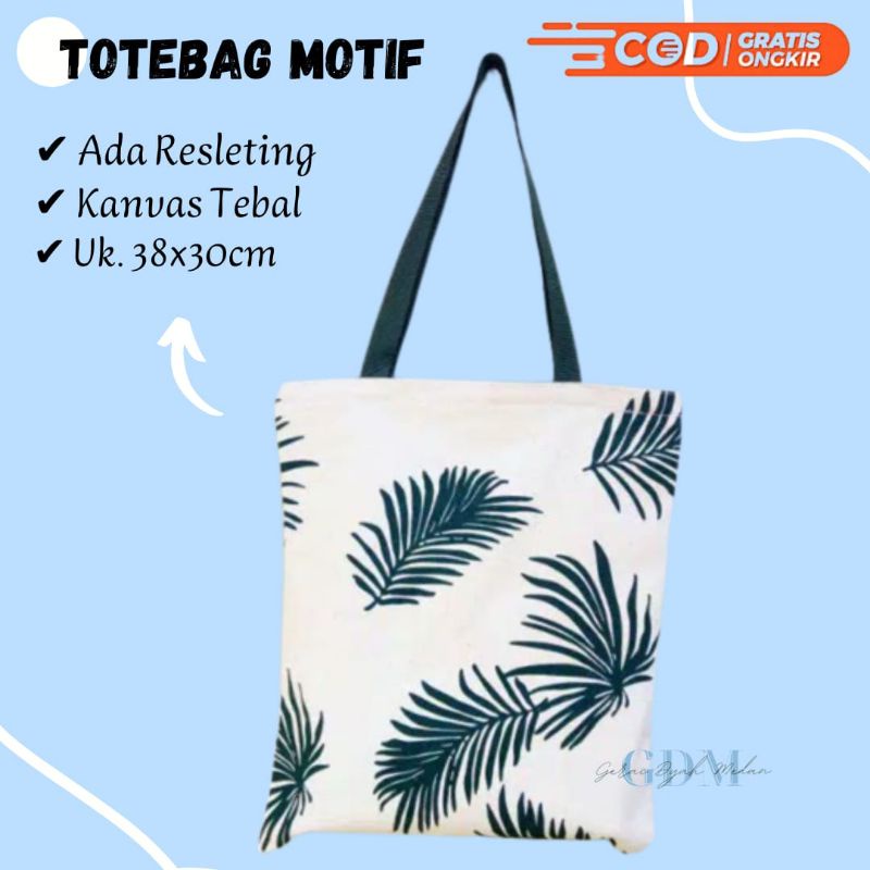 Jual Tas Totebag Tote Bag Tote Kanvas Canvas Resleting Tebal Motif Daun Fashion Wanita Murah ...