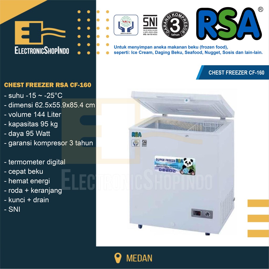 Jual Chest Freezer RSA CF 160 / CF-160 Kapasitas 144 LITER KULKAS BEKU ...