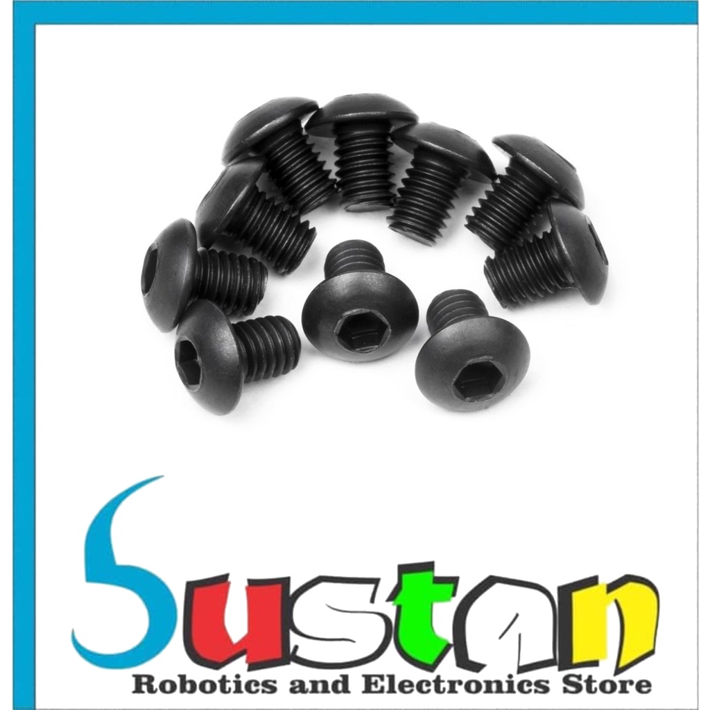 Jual SCREW M3X8 BLACK ROUND HEXAGONAL BAUT BESI BLACK METAL 3MM HIGH ...
