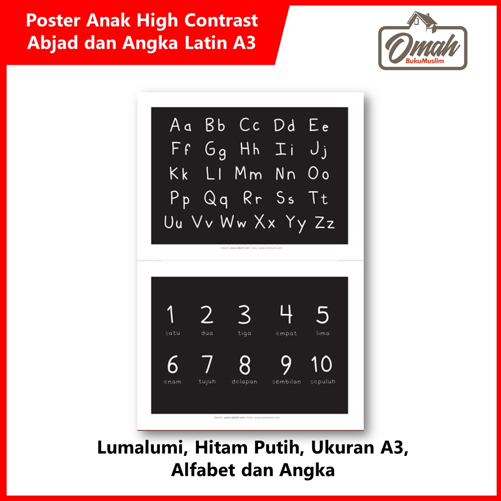 Jual Poster Anak Alphabet dan Angka Pendidikan Seri High Contrast ...