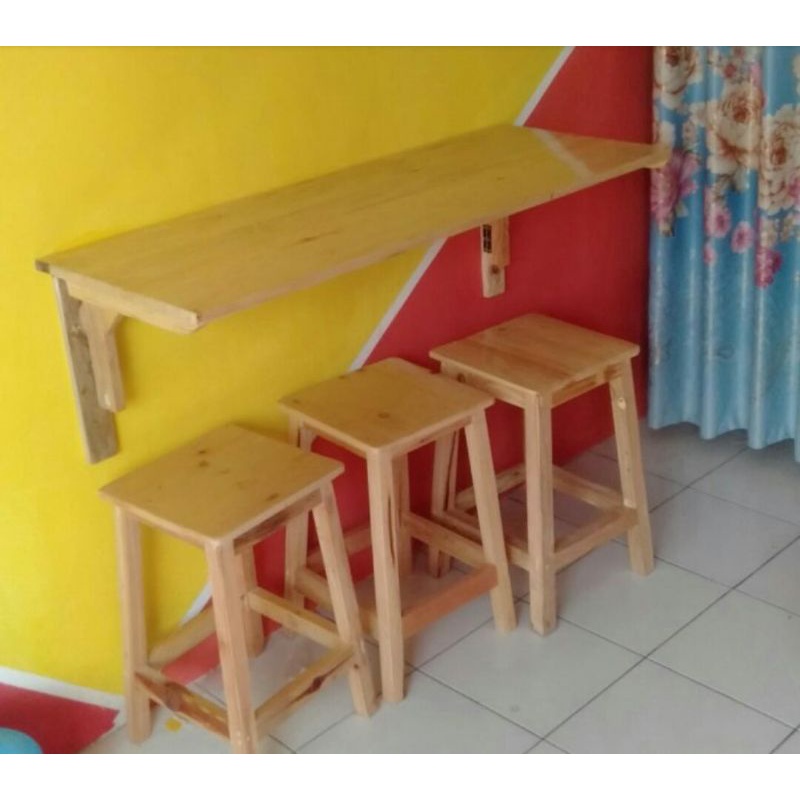 Jual meja set dinding meja cafe/resto/warung/warkop dll.. 1 meja+3kursi A Indonesia|Shopee Indonesia